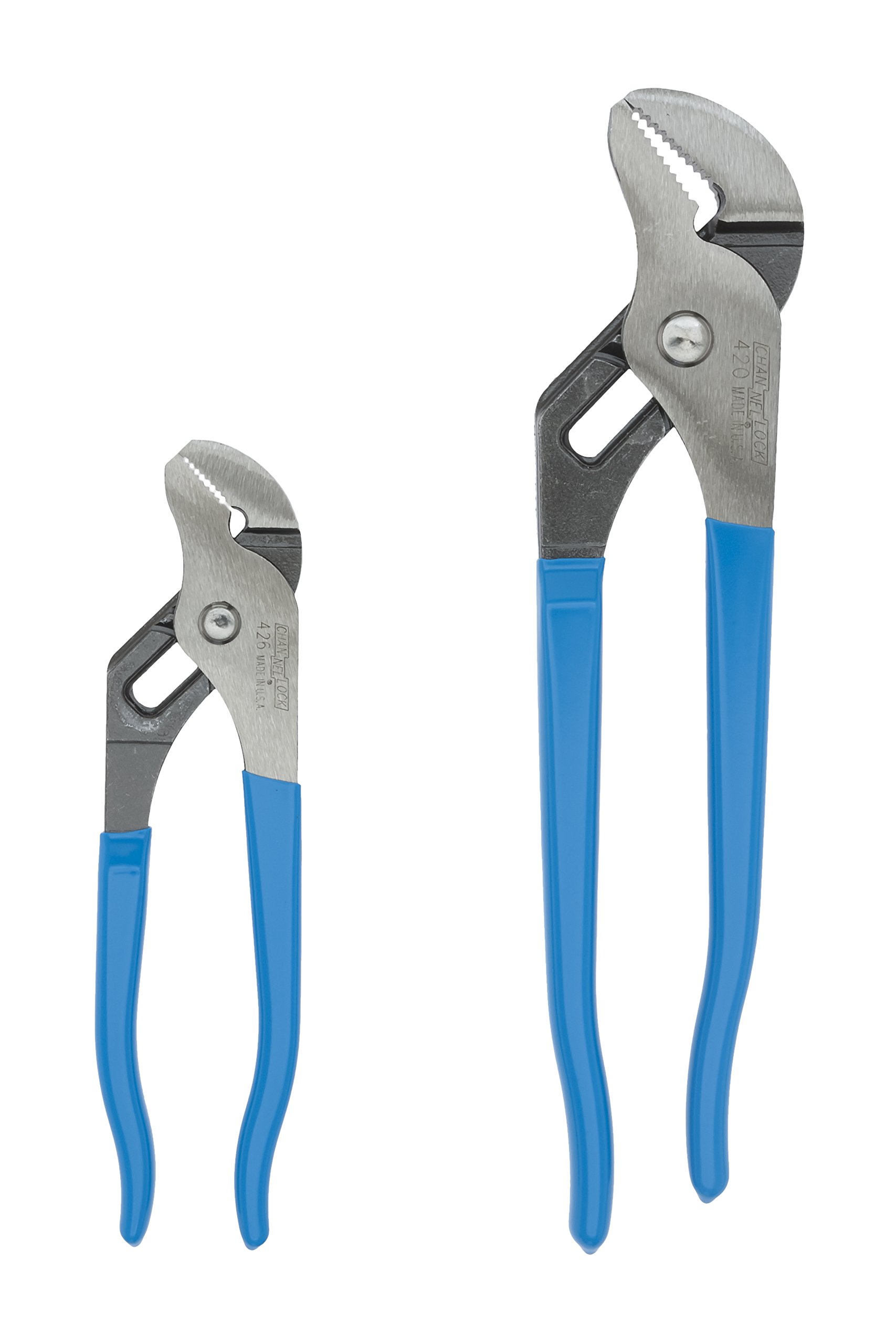 Channellock 2 Piece Tongue and Groove Pliers Set - 9.5-Inch, 6.5-Inch | Straight Jaw Groove Joint Pliers | Laser Heat-Treated 90° Teeth| Forged from High Carbon Steel | Patented Reinforcing Edge Minimizes Stress Breakage | Made in USA