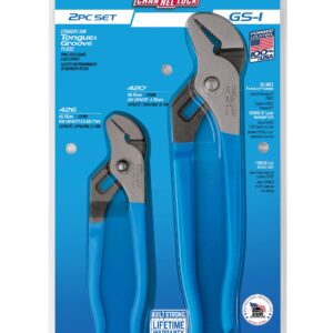 Channellock 2 Piece Tongue and Groove Pliers Set - 9.5-Inch, 6.5-Inch | Straight Jaw Groove Joint Pliers | Laser Heat-Treated 90° Teeth| Forged from High Carbon Steel | Patented Reinforcing Edge Minimizes Stress Breakage | Made in USA