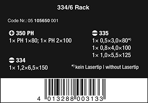 Wera - 5105650001 Kraftform Plus 334/6 Screwdriver Set with Rack and Lasertip, 6-Pieces