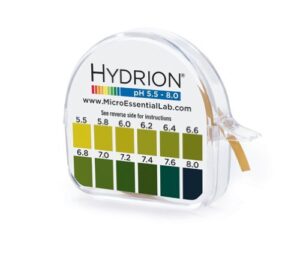 micro essential labs phydrion urine and saliva ph test paper , 15 ft roll with dispenser and chart, ph range 5.5-8.0