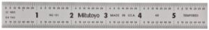 mitutoyo 182-101, steel rule, 6" (4r), (1/8, 1/16, 1/32, 1/64"), 3/64" thick x 3/4" wide, satin chrome finish tempered stainless steel