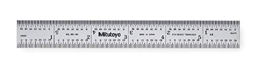 Mitutoyo 182-101, Steel Rule, 6" (4R), (1/8, 1/16, 1/32, 1/64"), 3/64" Thick X 3/4" Wide, Satin Chrome Finish Tempered Stainless Steel