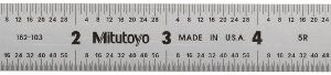 Mitutoyo 182-103, Steel Rule, 6" (5R), (1/32, 1/64", 1/10", 1/100"), 3/64" Thick X 3/4" Wide, Satin Chrome Finish Tempered Stainless Steel