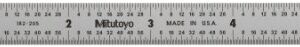 Mitutoyo 182-205, Steel Rule, 6" X 150mm, (1/32, 1/64", 1mm, 1/2mm), 1/64" Thick X 1/2" Wide, Satin Chrome Finish Tempered Stainless Steel