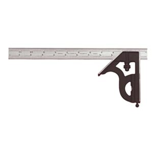 starrett steel combination square with square head - 12" blade length, cast iron heads, reversible lock bolt, scriber, spirit level, 4r graduation type - 11h-12-4r