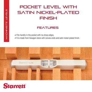 Starrett Pocket Level with Main Vial - Ideal for Machine Shop and Tool Room Use - 2-1/2" (63mm) Length, Satin Nickel-Plated Finish, Hexagon Stock with Convex Ends - 135A