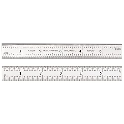 Starrett Spring Tempered Steel Rules with Satin Chrome Finish, Quick Reading and Inch Graduations - 6" Length, 16R Graduation Type, 3/64" Thickness - C616R-6