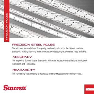 Starrett Spring Tempered Steel Rules with Satin Chrome Finish, Quick Reading and Inch Graduations - 6" Length, 16R Graduation Type, 3/64" Thickness - C616R-6