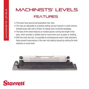 Starrett Machinists' Level with Ground and Graduated Main Vial - Ideal for Machine Shop and Tool Room Use - 8" (200mm) Length, Cross Test Vial, Without Case - 98-8