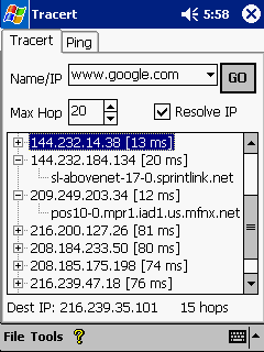 Merlin Pocket PC Tracert (and Ping)