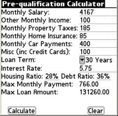 Pre-qualification Calculator for Palm OS 5