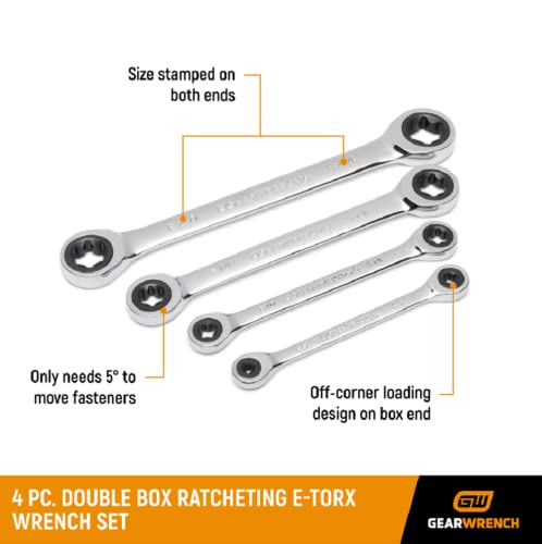 GEARWRENCH 4 Pc. Double Box Ratcheting E-Torx Wrench Set - 9224D,Silver