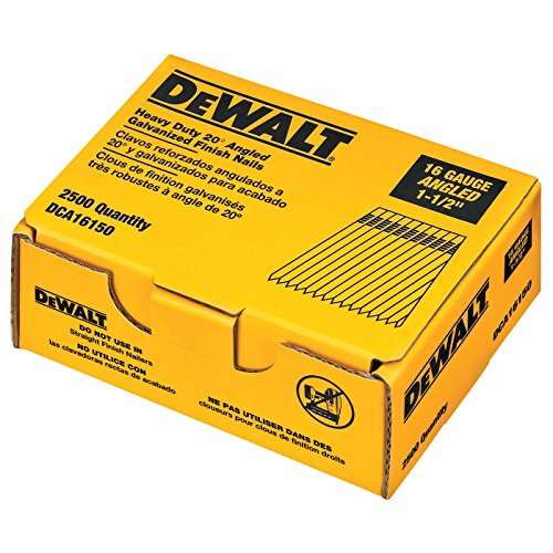 DEWALT Finish Nails, 20-Degree, 1-1/2-Inch, 16GA, 2500-Pack (DCA16150)