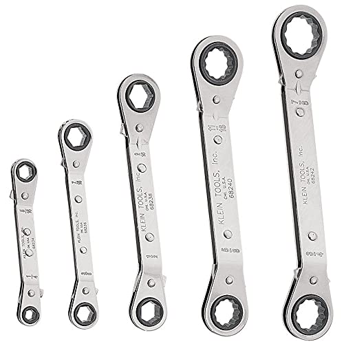 Klein Tools 68245 Reversible Ratcheting Box Wrench Set, 5-Piece, Black