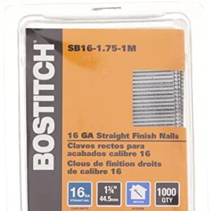 BOSTITCH Finish Nails, Bright , 1-3/4-Inch, 16GA, 1000-Per Box (SB16-1.75-1M)