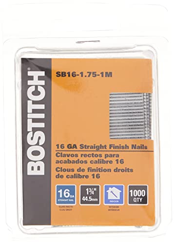 BOSTITCH Finish Nails, Bright , 1-3/4-Inch, 16GA, 1000-Per Box (SB16-1.75-1M)