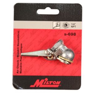 Milton Closed Ball Air Chuck with Safety Clip-on Grip, 1/4" FNPT, Tire Pressure Gauge, Air Hose Quick Connect Adapter, S-698