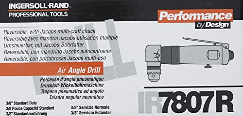 Ingersoll Rand 7807R 3/8” Reversible Air Angle Drill, Standard Duty, 1800 RPM, Quiet, Durable Jacobs Multi-Craft Chuck, Grease Plug