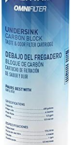 Pentair OMNIFilter CB3 Carbon Water Filter, 10" Undersink Carbon Block Taste & Odor Replacement Filter Cartridge, NSF Certified to Reduce PFOA/PFOS, 10" x 2.5", 0.5 Micron