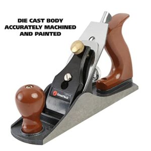 GreatNeck C4 Bench Jack Plane (9 Inch), 2 Inch Cutter, Adjustable to Control the Blade, Cast Iron Body, Quality Plastic Ergonomic Handles