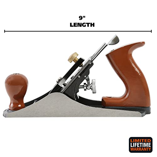 GreatNeck C4 Bench Jack Plane (9 Inch), 2 Inch Cutter, Adjustable to Control the Blade, Cast Iron Body, Quality Plastic Ergonomic Handles