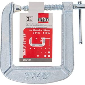 BESSEY CM34DR Drop Forged, C-Clamp, 3-Inch x 4-1/2-Inch, Deep Reach C Clamp