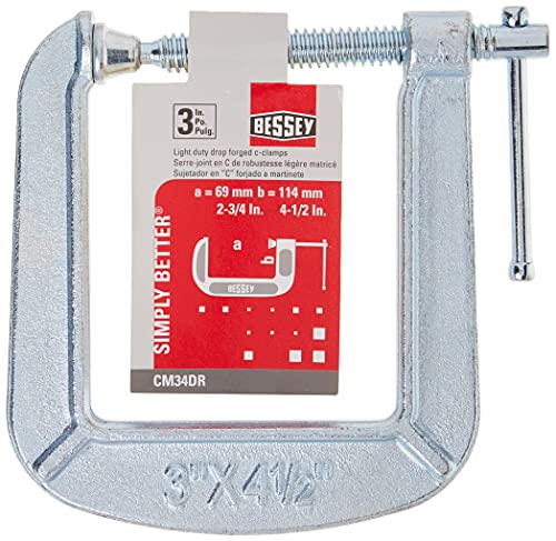 BESSEY CM34DR Drop Forged, C-Clamp, 3-Inch x 4-1/2-Inch, Deep Reach C Clamp