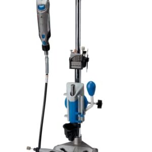 Dremel Drill Press Rotary Tool Workstation Stand with Wrench- 220-01- Mini Portable Press- Holder- 2 Inch Depth- Ideal for Drilling Perpendicular and Angled Holes- Table Top , Silver