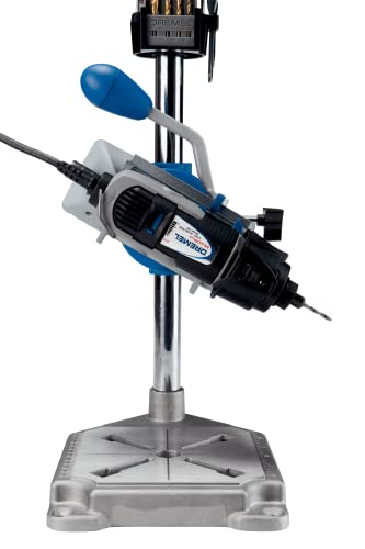 Dremel Drill Press Rotary Tool Workstation Stand with Wrench- 220-01- Mini Portable Press- Holder- 2 Inch Depth- Ideal for Drilling Perpendicular and Angled Holes- Table Top , Silver