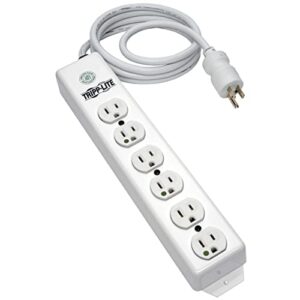 Tripp Lite 6 Outlet Medical-Grade Power Strip, UL1363 NOT for Patient-Care Vicinity, 6ft Cord w/ 5-15P-HG Plug (PS-606-HG) White