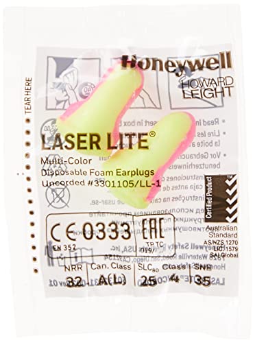 Howard Leight by Honeywell Laser Lite High Visibility Disposable Foam Earplugs, Pink/Yellow , 200-Pairs (LL-1) - 3301105