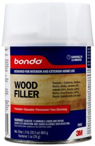 bondo home solutions wood filler, sandable in 15 min, 1.9 lbs with 1 oz hardener