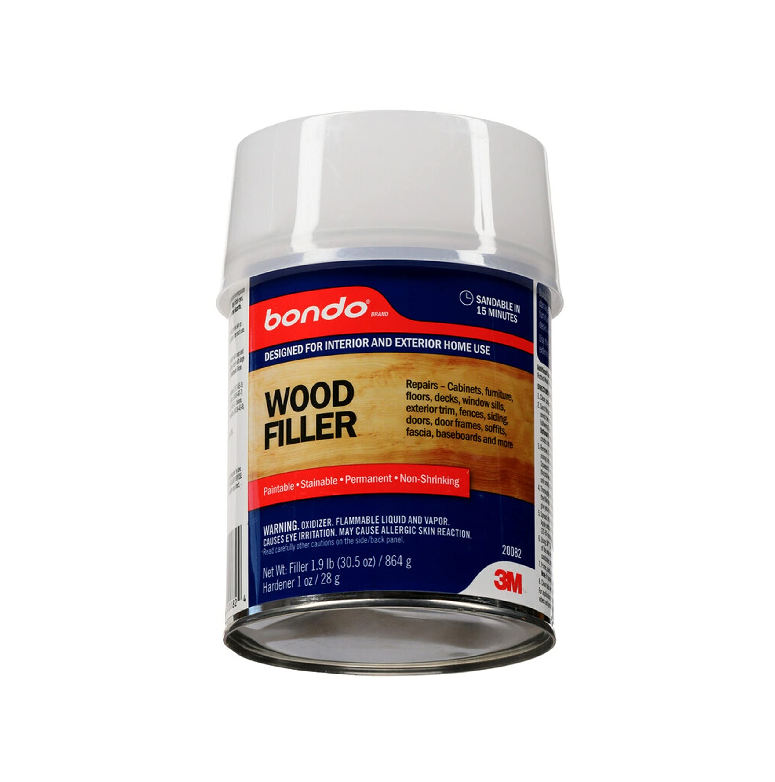 Bondo Home Solutions Wood Filler, Sandable in 15 min, 1.9 lbs with 1 oz Hardener