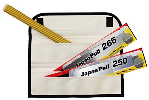 TAJIMA Pull-Stroke Saw Set - 16 TPI & 19 TPI Japanese Flush Cut Hand Saw Kit with Quick-Release Blade & Tri-Fold Canvas Carry Case - JPR-SET