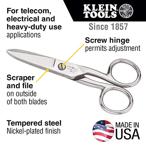 Klein Tools 2100-5 Electrician Scissors for Heavy-Duty Cutting, Corrosion Resistant, 5-1/4-Inch