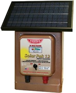 parmak magnum solar-pak 12 low impedance 12 volt battery operated 30 mile range electric fence charger mag12-sp