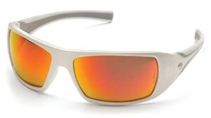 pyramex goliath safety eyewear, white frame, indoor/outdoor mirror lens