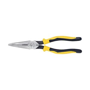 klein tools j203-8 8-inch needle nose pliers, heavy duty cutting, extended handles, high leverage, induction hardened with hot-riveted joint