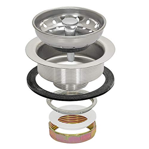 EZ-FLO Kitchen Sink Strainer with Flange and Die-Cast Slip-Joint Nut, Stainless Steel Fixed-Post Basket with 3-1/2 Inch to 4 Inch Opening, 30001