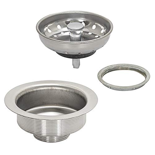 EZ-FLO Kitchen Sink Strainer with Flange and Die-Cast Slip-Joint Nut, Stainless Steel Fixed-Post Basket with 3-1/2 Inch to 4 Inch Opening, 30001