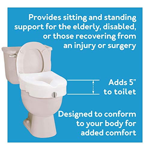 Carex E-Z Lock Raised Toilet Seat, 5 Inch Height, Toilet Seat Riser For Elderly and Handicap, Round Or Elongated Toilets, Elevated Toilet Seat and Toilet Riser For Seniors, Handicapped