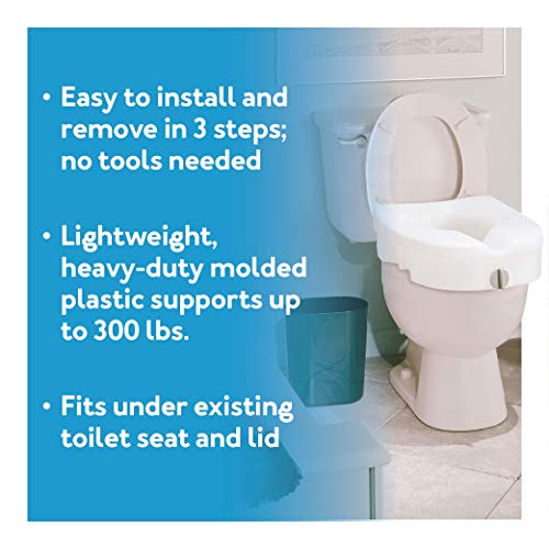 Carex E-Z Lock Raised Toilet Seat, 5 Inch Height, Toilet Seat Riser For Elderly and Handicap, Round Or Elongated Toilets, Elevated Toilet Seat and Toilet Riser For Seniors, Handicapped