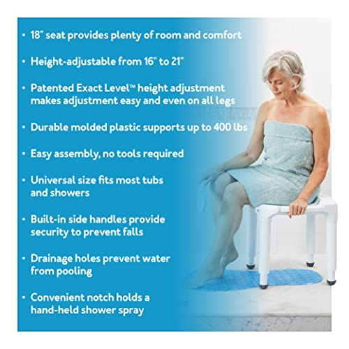 Carex Universal Bath Seat and Shower Chair - Bath Chair Supports Up To 400 Pounds - Adjustable Height Shower Bench, Plastic Stool For Shower, Shower Seat