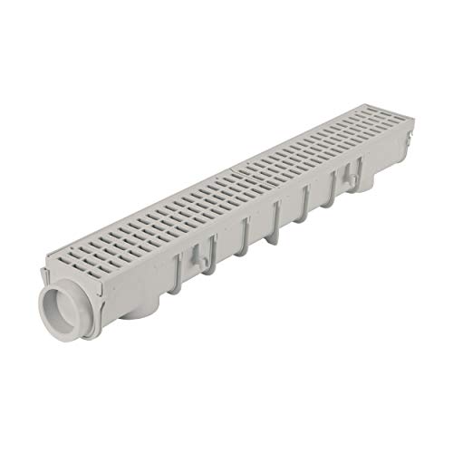 NDS 5 in. Pro Series Drain Kit, 5-1/2 in. X 39-3/8 in. Deep Profile Channel, End Caps/Outlet, Gray Plastic Grates