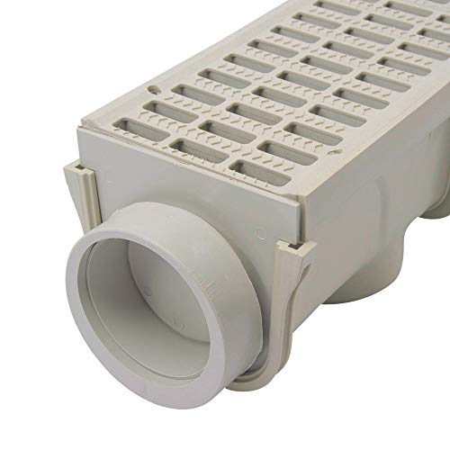 NDS 5 in. Pro Series Drain Kit, 5-1/2 in. X 39-3/8 in. Deep Profile Channel, End Caps/Outlet, Gray Plastic Grates