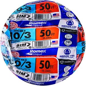 southwire 63948422 50' 10/3 with ground romex brand simpull residential indoor electrical wire type nm-b, orange