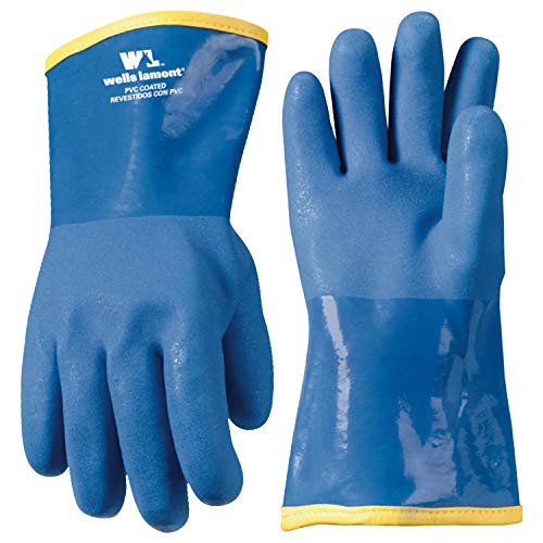 12" Lined PVC Chemical Resistant Gloves, One Size (Wells Lamont 194) (1 Pair), Blue Winter