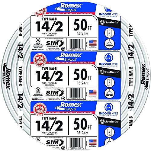 Southwire Romex Brand Simpull Solid Indoor 14/2 W/G NMB Cable 50ft coil - SW# 28827422,White