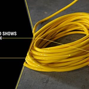 Yellow Jacket 2885 12/3 Heavy-Duty 15-Amp Premium SJTW Contractor Extension Cord with Lighted End, Ideal use With Heavy Duty Equipment and Tools, Durable Molded Plugs, 100 Feet, Yellow