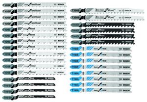 bosch t30c t-shank multi-purpose jigsaw blades, 30 piece, assorted, jig saw blade set for cutting wood and metal